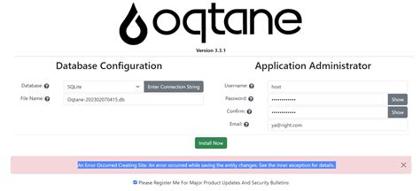 Sqlite Database Init Fails With An Error Occurred Creating Site An
