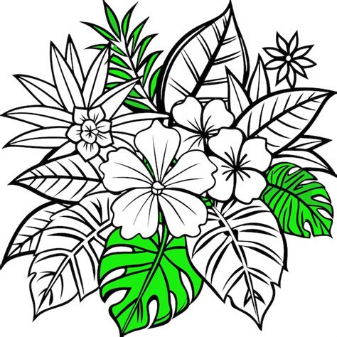 Ilustración De Flores Y Hojas Tropicales Vector Premium