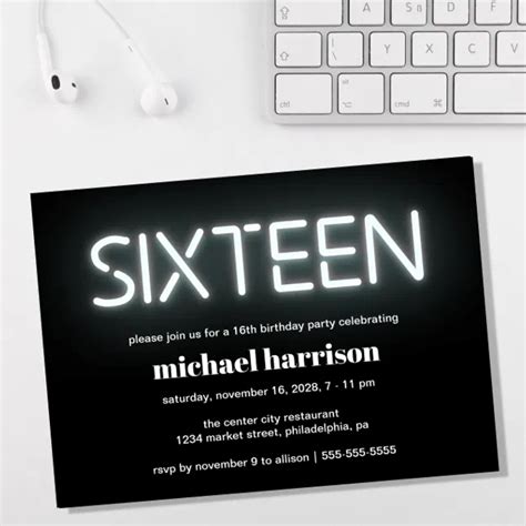 16th Birthday Party Neon Lights Invitation Zazzle