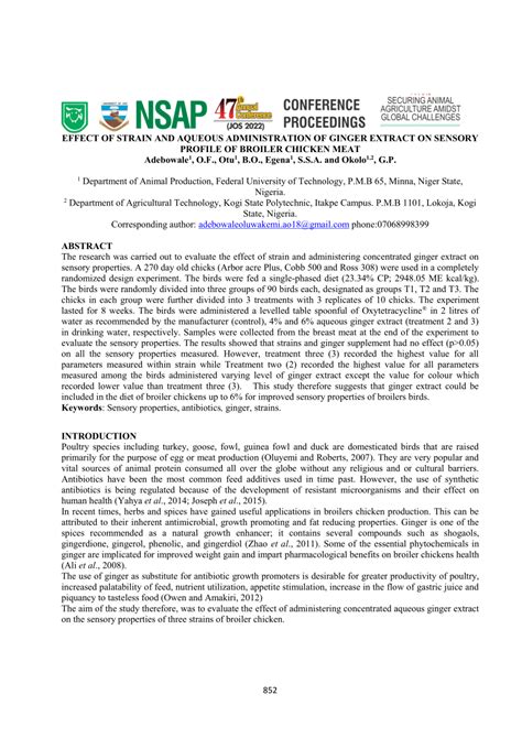 Pdf Effect Of Strain And Aqueous Administration Of Ginger Extract On Sensory Profile Of