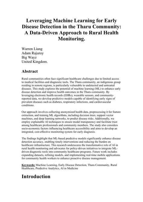 pdf leveraging machine learning for early disease detection in the