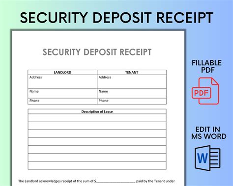 Security Deposit Receipt Landlord Property Management Template