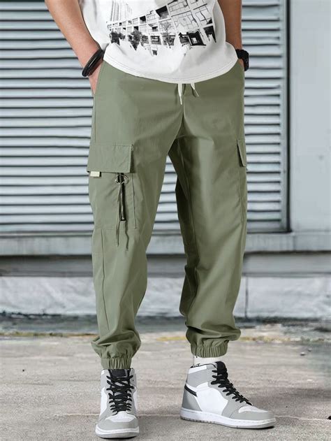 Men Drawstring Waist Cargo Trousers Street Fashion Men Streetwear
