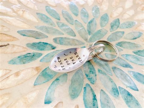 Vintage Spoon Keyring Reach For The Stars Hand Stamped Made In The