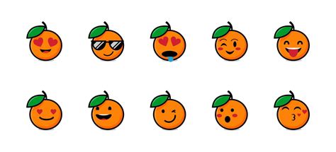 Set Of Cute Orange Emojis Vector Illustration Isolated On White