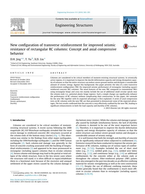 Pdf New Configuration Of Transverse Reinforcement For Improved Seismic Resistance Of