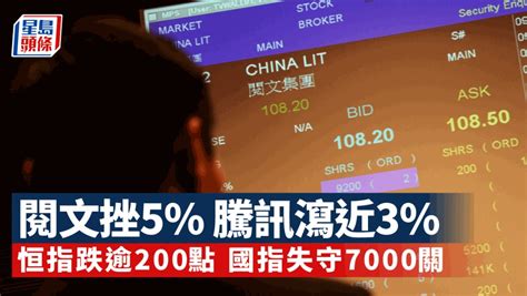 港股市況｜恒指跌逾200點 國指失守7000關 閱文挫5 騰訊瀉近3（持續更新） 新冠疫情專頁