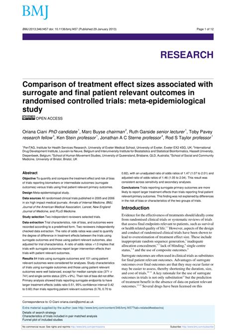 Pdf Comparison Of Treatment Effect Sizes Associated With Surrogate