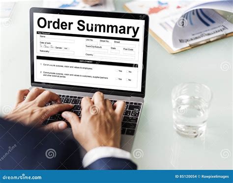 Order Summary Pay Slip Purchase Order Form Concept Stock Image
