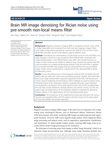 pdf brain mr image denoising for rician noise using pre smooth non