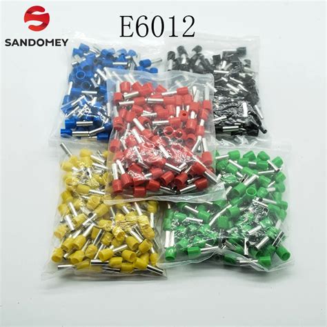 E6012 튜브 절연 터미널 6mm2 케이블 와이어 커넥터 절연 크림프 터미널 절연 커넥터 100 개갑단말기