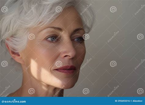 Portrait Of A Beautiful Middle Aged Woman With Grey Hair Generative Ai Stock Illustration