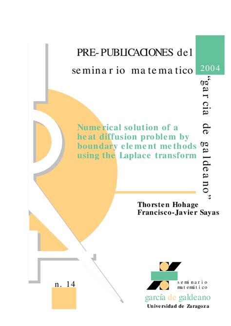 Pdf Numerical Solution Of A Heat Diffusion Problem By Boundary