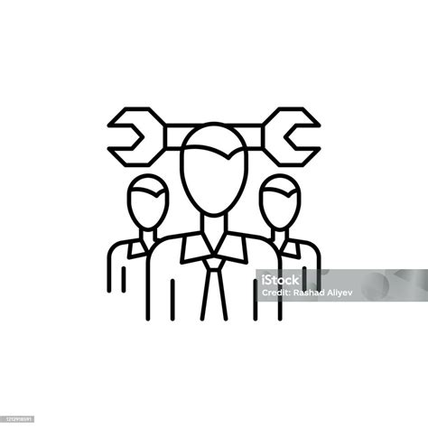 렌치 작업자 아이콘 Ui 및 Ux 웹 사이트 또는 모바일 응용 프로그램에 대한 팀워크의 간단한 라인 개요 벡터 요소 강철에 대한