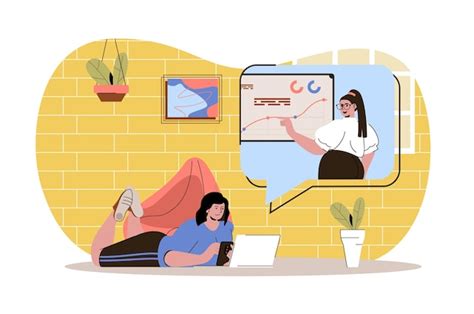 Premium Vector Distant Learning Web Concept Student Study Watches Webinar Or Video Course
