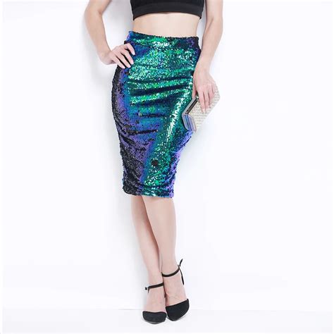 My Mayaasos 2017 Green Sequin Skirts Women Sexy Pencil Skirts High