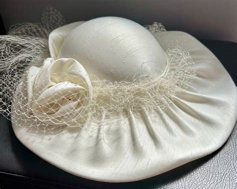 Whitecream Satin Fabric Hat With Netting Womens Wedding Hat Etsy