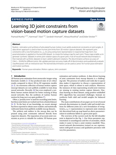 Pdf Learning 3d Joint Constraints From Vision Based Motion Capture