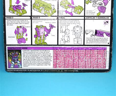 Transformers G1 Constructicon Hook Tech Specs Card Back Cardback Iga