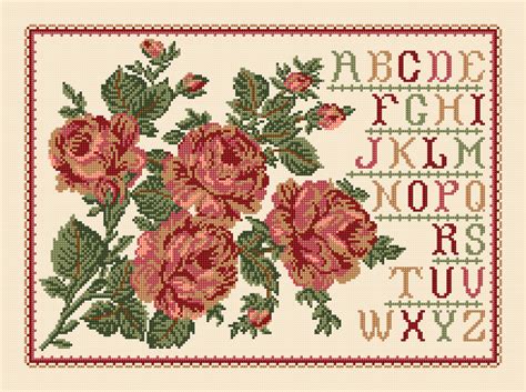 Borduurblad Patroon Vintage Rozen Sampler Loes De Kleuver