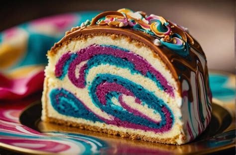 Premium Photo Slice Of A Cake With A Marbled Frosting Pattern