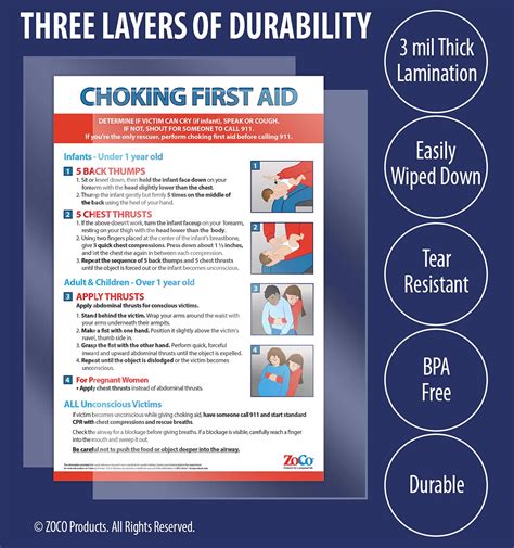 First Aid Choking Poster - Choking Poster Laminated - Choking Victim Poster - Heimlich Maneuver ...