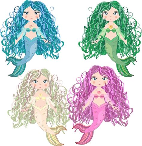 Premium Vector Cartoon Beautiful Little Mermaid In A Wreath Siren Sea