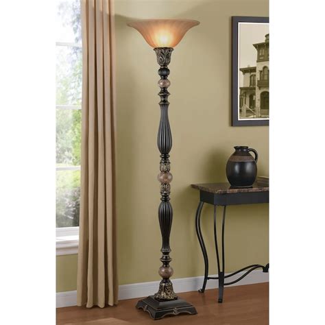 Portfolio Barada 72 In Bronze Torchiere Floor Lamp With Glass Shade At