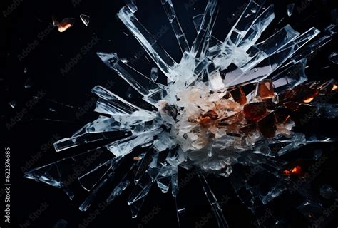 Cracked Glass Object On Black Background Smashed Glass Texture Shards