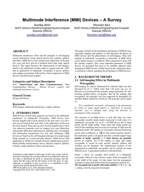 Multimode Interference Mmi Devices A Survey Pdf Waveguide Laser