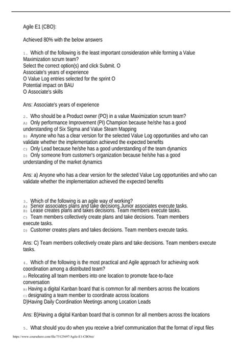 AGILE 5376 Agile E1 CBO Questions And Answers AGILE 5376 Stuvia US