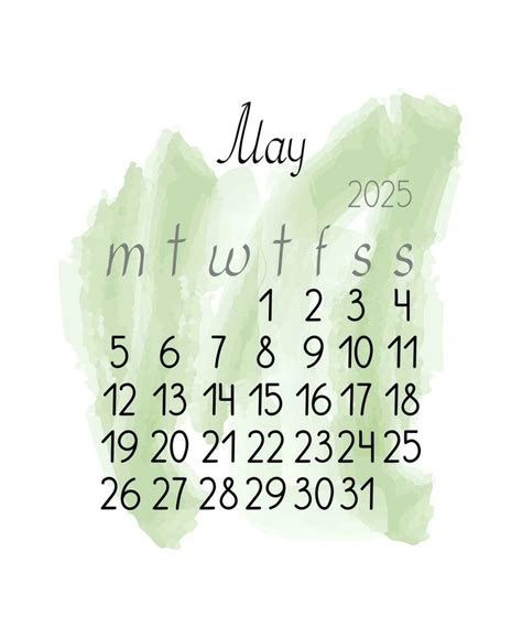 Calendario Mensual Modelo Para Mayo 2025 En Sencillo Minimalista Estilo