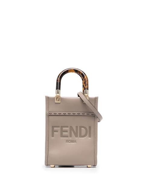 Fendi Sunshine Logo Debossed Mini Tote Bag In Grey Modesens