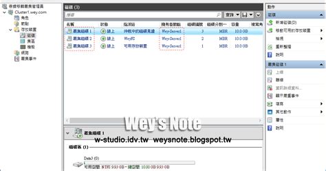 Weys Note 試作容錯移轉叢集failover Cluster 4 觀察叢集主機中所使用的共用磁碟變化