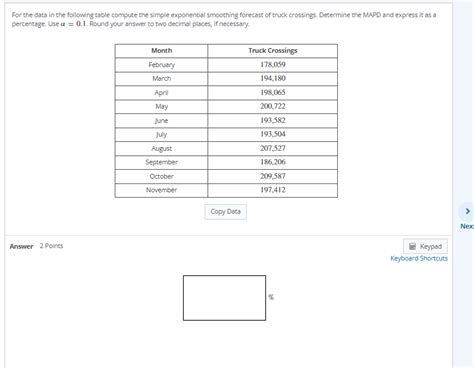 solved for the data in the following table compute the
