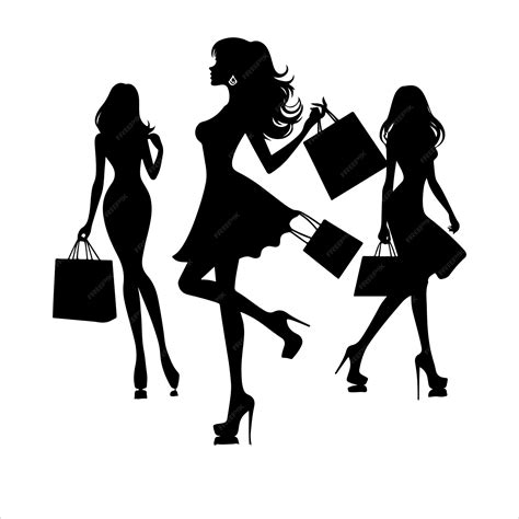 Premium Vector Shopping Girl Vector Silhouette Set Of Woman