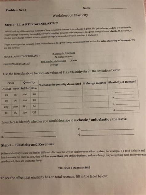 Solved Name Problem Set 3 Worksheet On Elasticity Step 1 Chegg