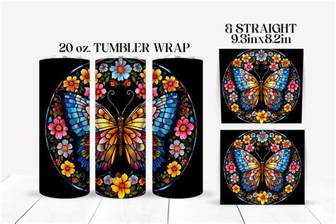 Stained Glass Butterfly Tumbler Wrap Graphic By Cinnamonandlime
