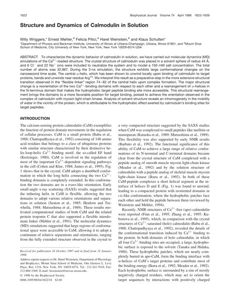 Pdf Structure And Dynamics Of Calmodulin In Solution