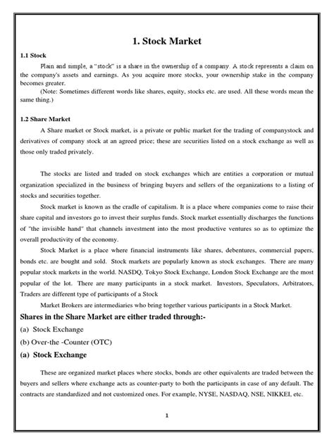 Assignment Stock Market Pdf Stocks Stock Market