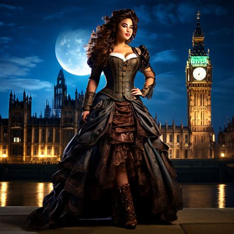 Curvy Latina Steampunk Brown Hair Skirt Full Body London Eng By