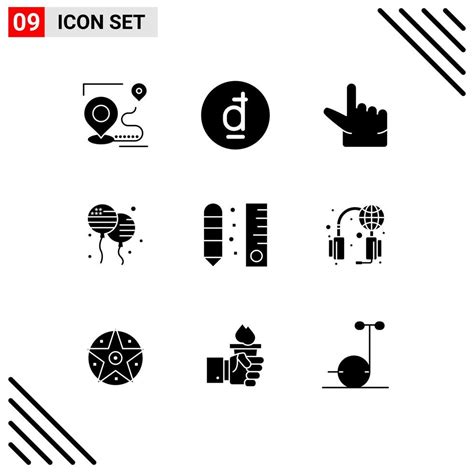 Editable Vector Line Pack Of 9 Simple Solid Glyphs Of Pencil Drafting Vietnamese American Bloons