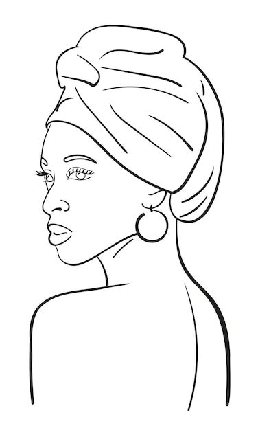 Retrato De Mujer Africana Joven Dibujo Lineal Ilustraci N Vectorial Vector Premium