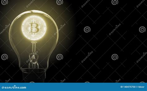 Glowing Bitcoin BTC In Light Bulb Idea For Using Block Chain And Crypto Currency Market Stock