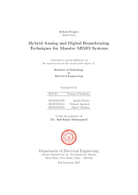 Pdf Hybrid Analog And Digital Beamforming Techniques For Massive Mimo