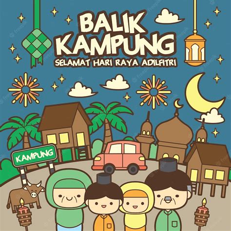 Premium Vector Hari Raya Aidilfitri Or Eid Al Fitr Celebration Scene