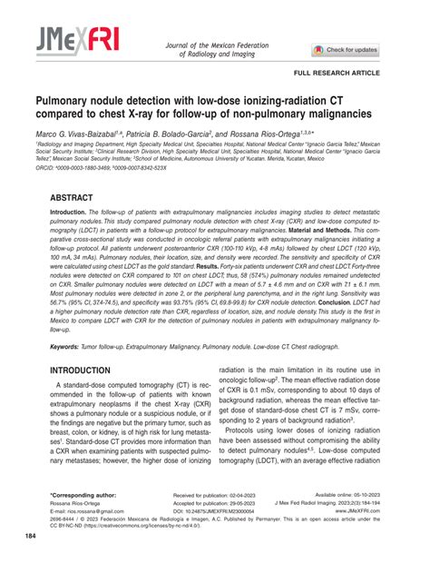 Pdf Pulmonary Nodule Detection With Low Dose Ionizing Radiation Ct Compared To Chest X Ray For