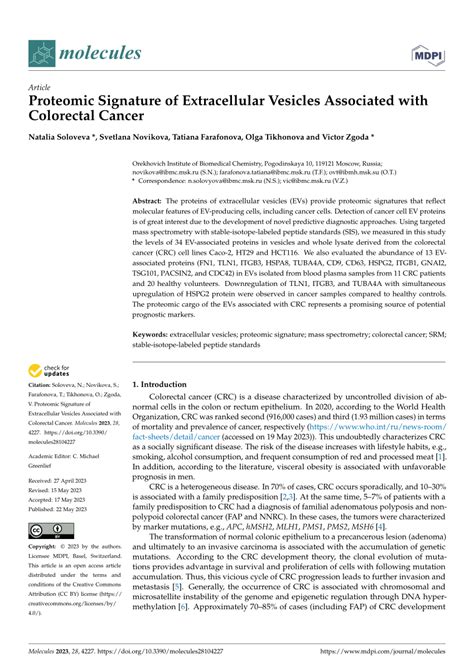 Pdf Proteomic Signature Of Extracellular Vesicles Associated With