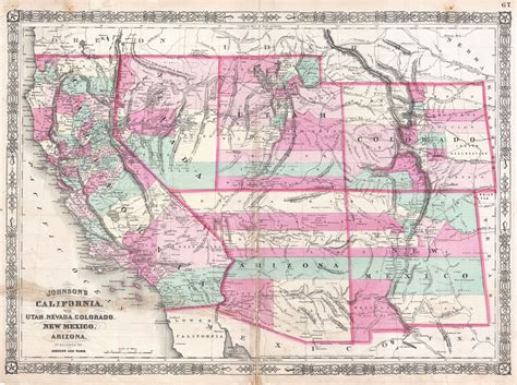 File 1864 Johnson Map Of California Nevada Utah Arizona New Mexico