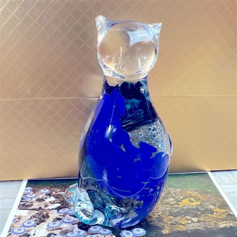 Murano Accents Murano Art Glass Cat Figurine Cobalt Blue Clear Hand